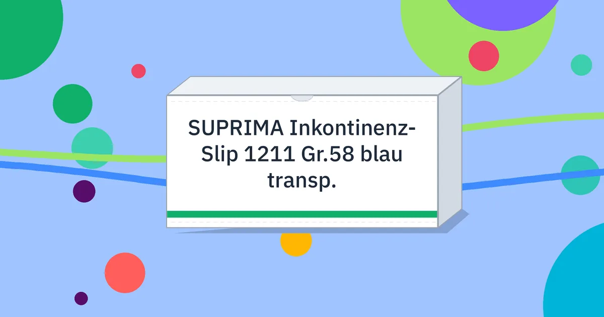 Symbolbild: Packung mit der Aufschrift SUPRIMA Inkontinenz-Slip 1211 Gr.58 blau transp. (PZN 01366022) – Verfügbarkeit und Bezug in Apotheken in Frankfurt am Main
