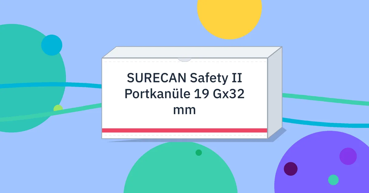 Symbolbild: Packung mit der Aufschrift SURECAN Safety II Portkanüle 19 Gx32 mm (PZN 14286916) – Verfügbarkeit und Bezug in Apotheken in Frankfurt am Main