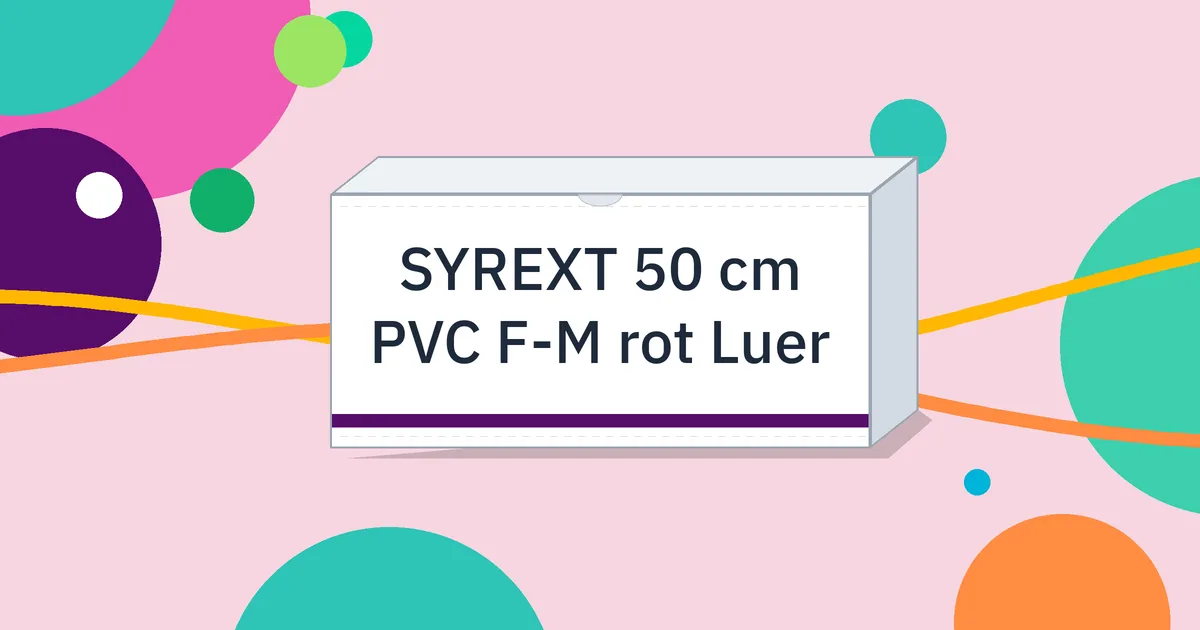Symbolbild: Packung mit der Aufschrift SYREXT 50 cm PVC F-M rot Luer (PZN 17898502) – Verfügbarkeit und Bezug in Apotheken in Frankfurt am Main