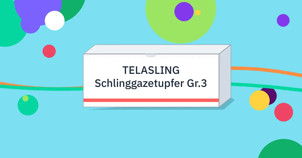 Symbolbild: Packung mit der Aufschrift TELASLING Schlinggazetupfer Gr.3 (PZN 06893476) – Verfügbarkeit und Bezug in Apotheken in Frankfurt am Main