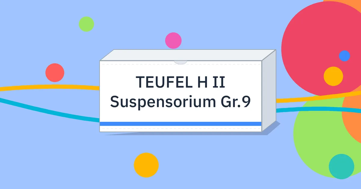 Symbolbild: Packung mit der Aufschrift TEUFEL H II Suspensorium Gr.9 (PZN 02299227) – Verfügbarkeit und Bezug in Apotheken in Frankfurt am Main