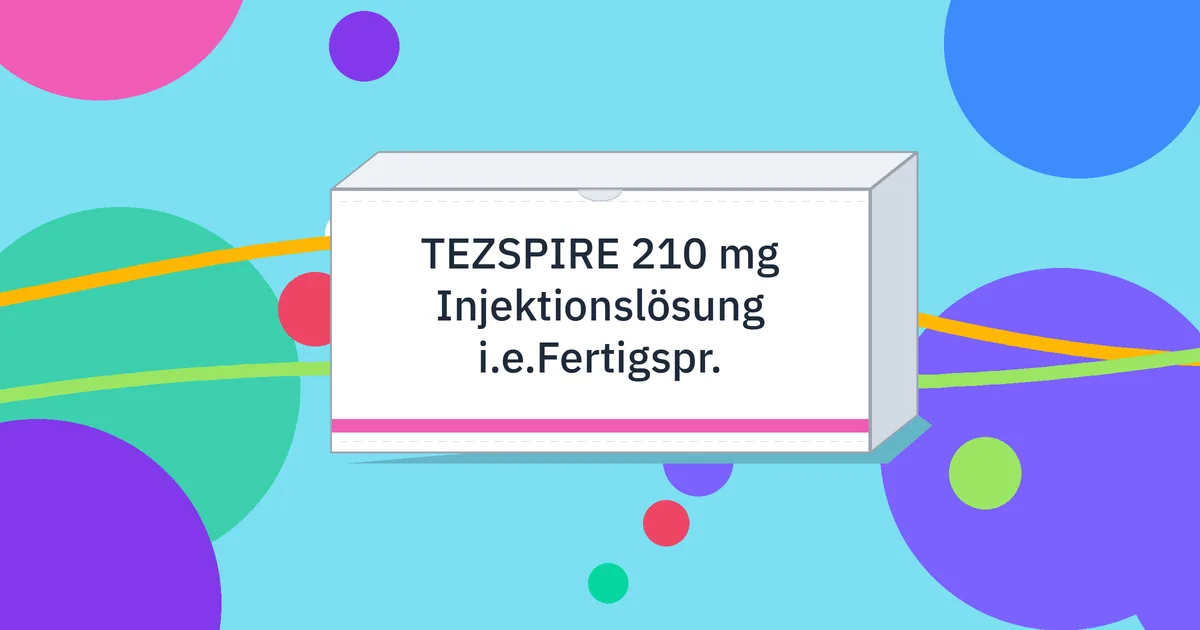 Symbolbild: Packung mit der Aufschrift TEZSPIRE 210 mg Injektionslösung i.e.Fertigspr. (PZN 19105575) – Verfügbarkeit und Bezug in Apotheken in Frankfurt am Main