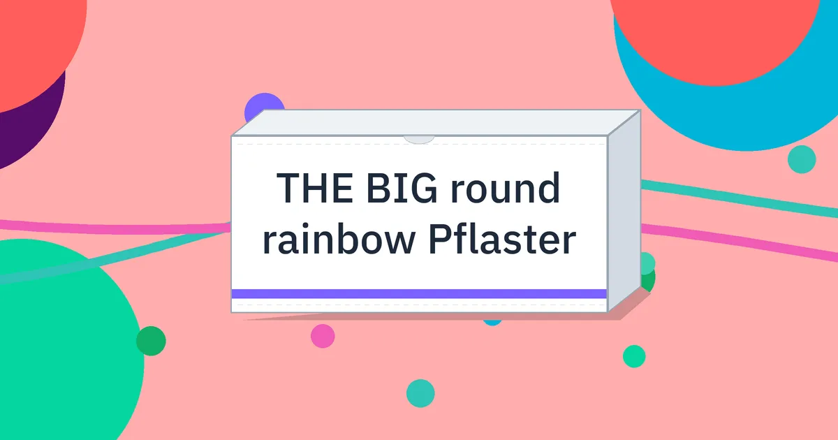 Symbolbild: Packung mit der Aufschrift THE BIG round rainbow Pflaster (PZN 19868155) – Verfügbarkeit und Bezug in Apotheken in Frankfurt am Main