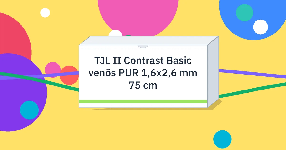 Symbolbild: Packung mit der Aufschrift TJL II Contrast Basic venös PUR 1,6x2,6 mm 75 cm (PZN 07591211) – Verfügbarkeit und Bezug in Apotheken in Frankfurt am Main