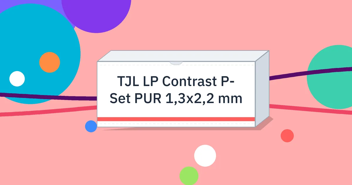 Symbolbild: Packung mit der Aufschrift TJL LP Contrast P-Set PUR 1,3x2,2 mm (PZN 17588776) – Verfügbarkeit und Bezug in Apotheken in Frankfurt am Main
