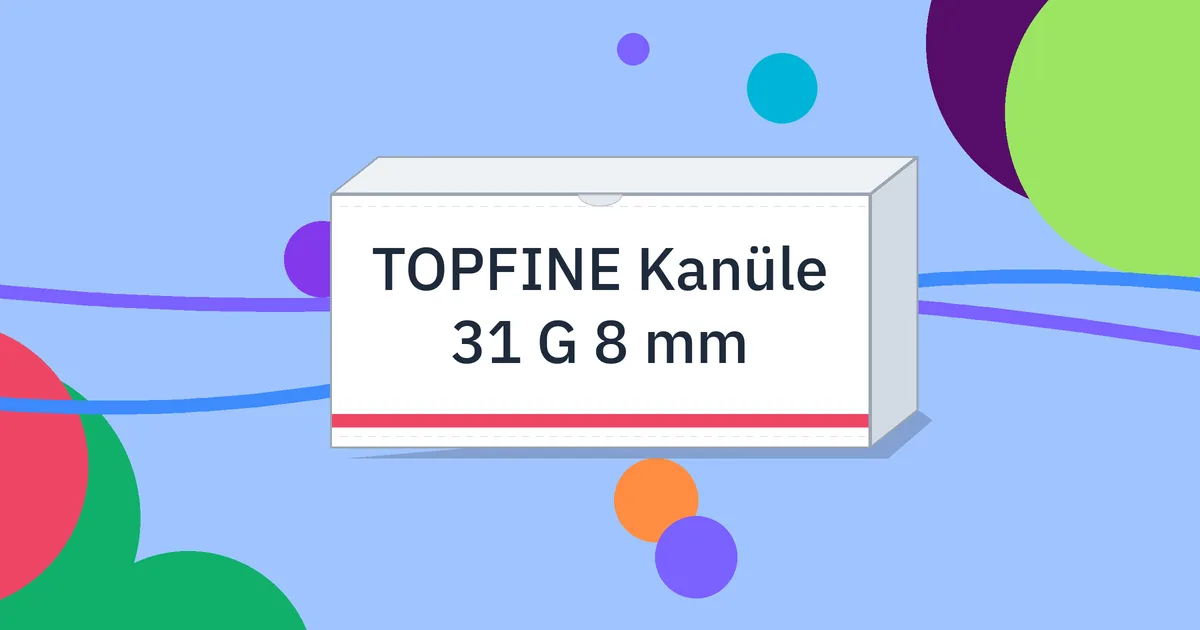 Symbolbild: Packung mit der Aufschrift TOPFINE Kanüle 31 G 8 mm (PZN 14325088) – Verfügbarkeit und Bezug in Apotheken in Frankfurt am Main