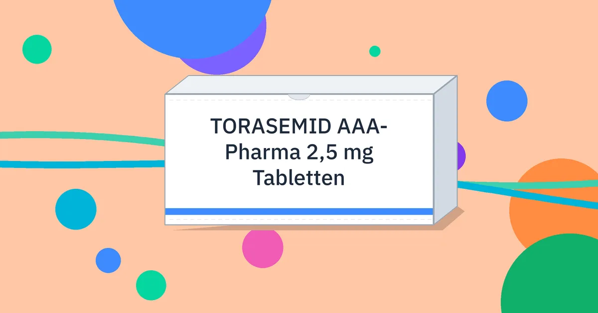 Symbolbild: Packung mit der Aufschrift TORASEMID AAA-Pharma 2,5 mg Tabletten (PZN 02592364) – Verfügbarkeit und Bezug in Apotheken in Frankfurt am Main