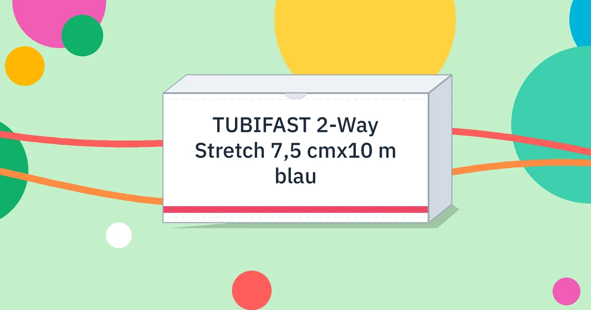 Symbolbild: Packung mit der Aufschrift TUBIFAST 2-Way Stretch 7,5 cmx10 m blau (PZN 13899870) – Verfügbarkeit und Bezug in Apotheken in Frankfurt am Main