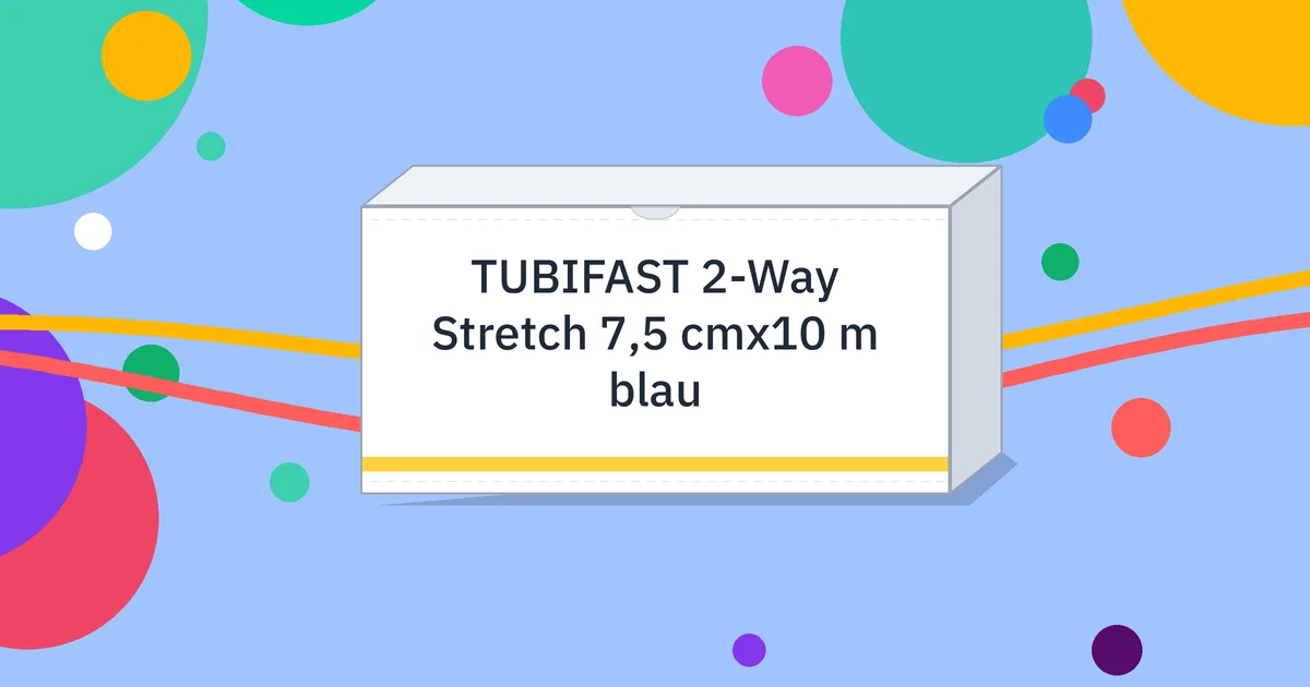 Symbolbild: Packung mit der Aufschrift TUBIFAST 2-Way Stretch 7,5 cmx10 m blau (PZN 20312262) – Verfügbarkeit und Bezug in Apotheken in Frankfurt am Main