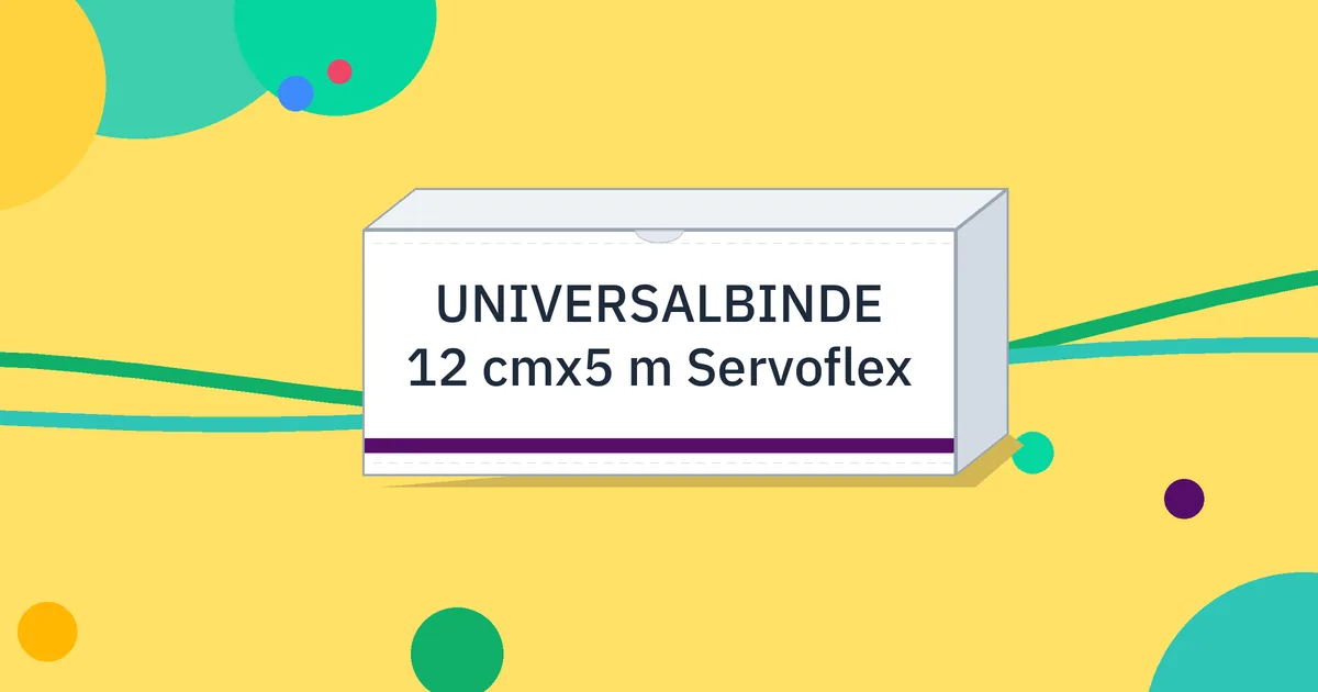 Symbolbild: Packung mit der Aufschrift UNIVERSALBINDE 12 cmx5 m Servoflex (PZN 04762221) – Verfügbarkeit und Bezug in Apotheken in Frankfurt am Main