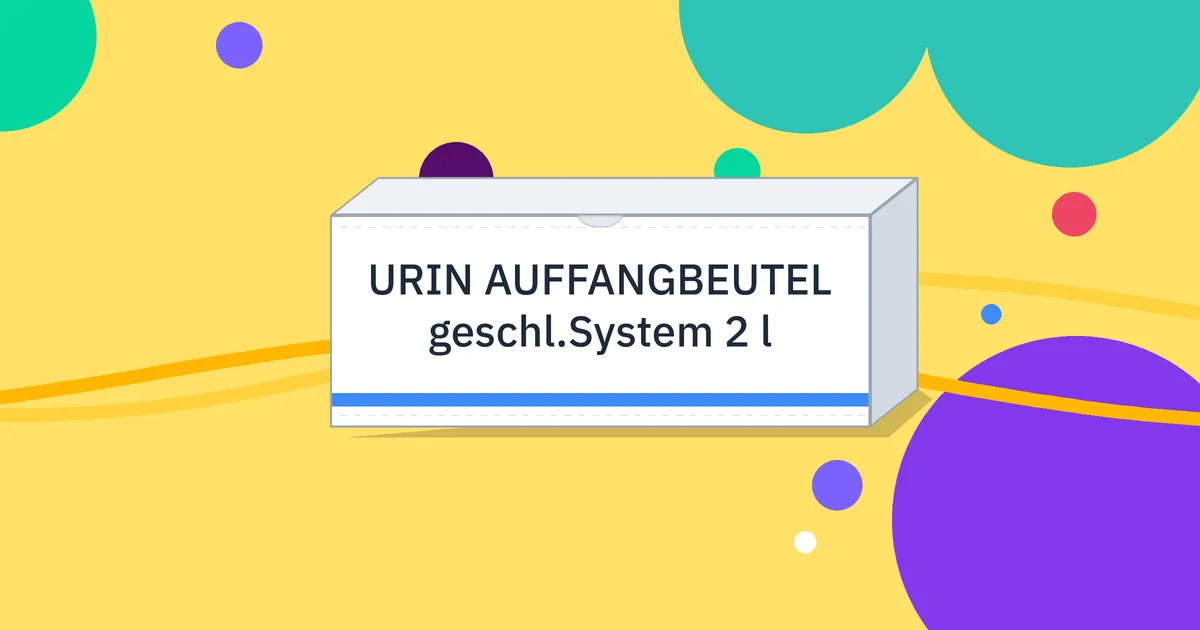 Symbolbild: Packung mit der Aufschrift URIN AUFFANGBEUTEL geschl.System 2 l (PZN 02445344) – Verfügbarkeit und Bezug in Apotheken in Frankfurt am Main