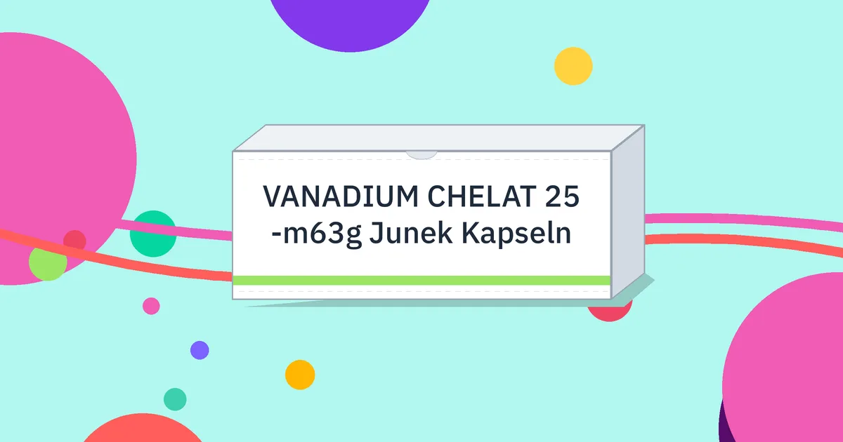 Symbolbild: Packung mit der Aufschrift VANADIUM CHELAT 25 -m63g Junek Kapseln (PZN 10555727) – Verfügbarkeit und Bezug in Apotheken in Frankfurt am Main