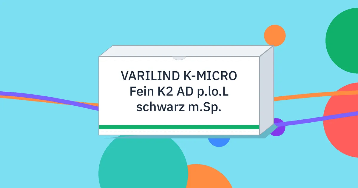 Symbolbild: Packung mit der Aufschrift VARILIND K-MICRO Fein K2 AD p.lo.L schwarz m.Sp. (PZN 20559063) – Verfügbarkeit und Bezug in Apotheken in Frankfurt am Main