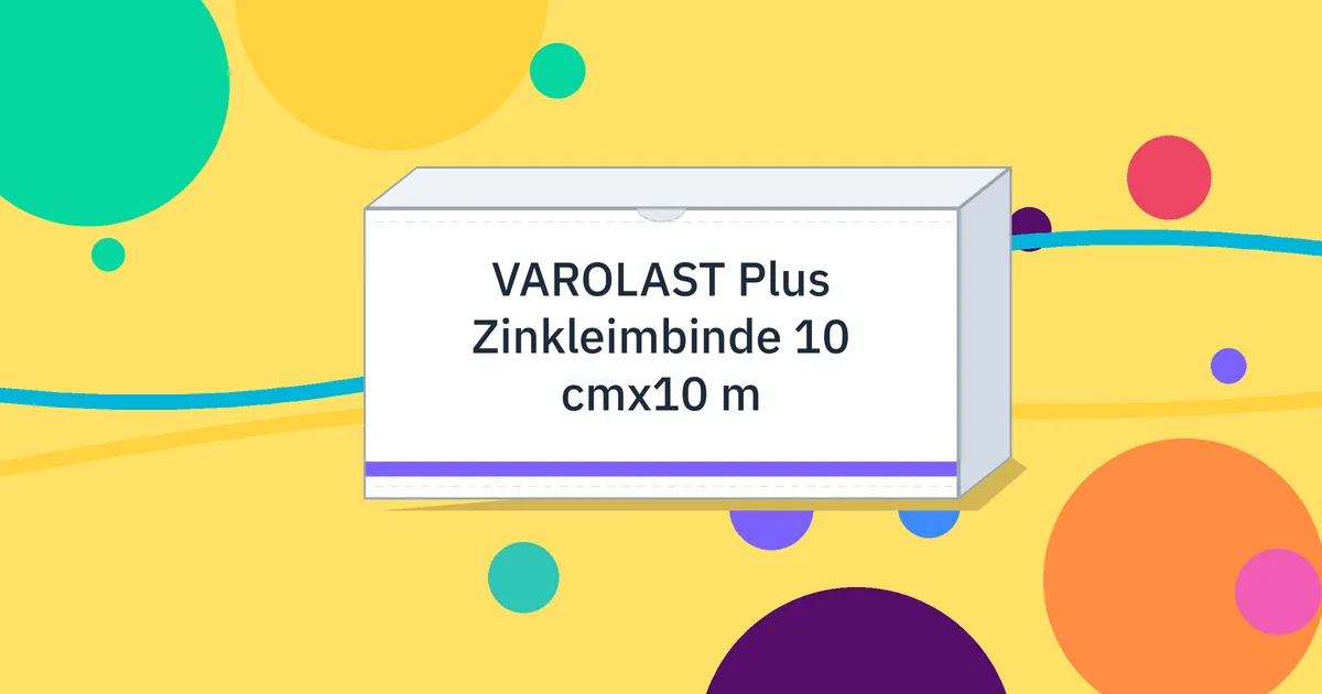 Symbolbild: Packung mit der Aufschrift VAROLAST Plus Zinkleimbinde 10 cmx10 m (PZN 18853022) – Verfügbarkeit und Bezug in Apotheken in Frankfurt am Main
