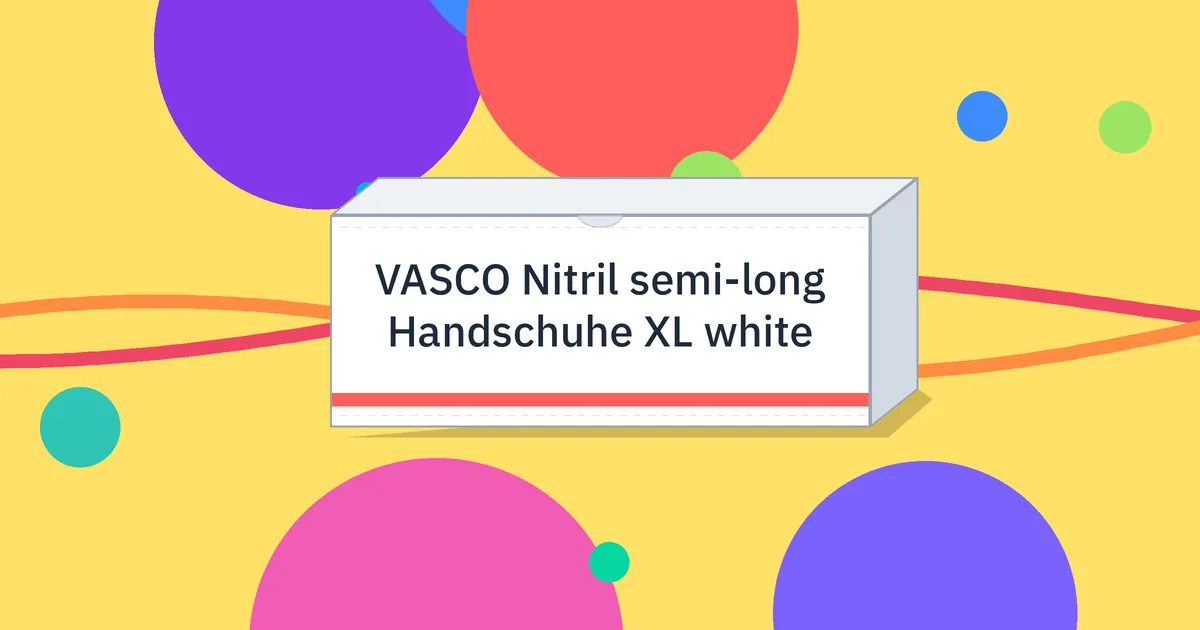 Symbolbild: Packung mit der Aufschrift VASCO Nitril semi-long Handschuhe XL white (PZN 12641738) – Verfügbarkeit und Bezug in Apotheken in Frankfurt am Main