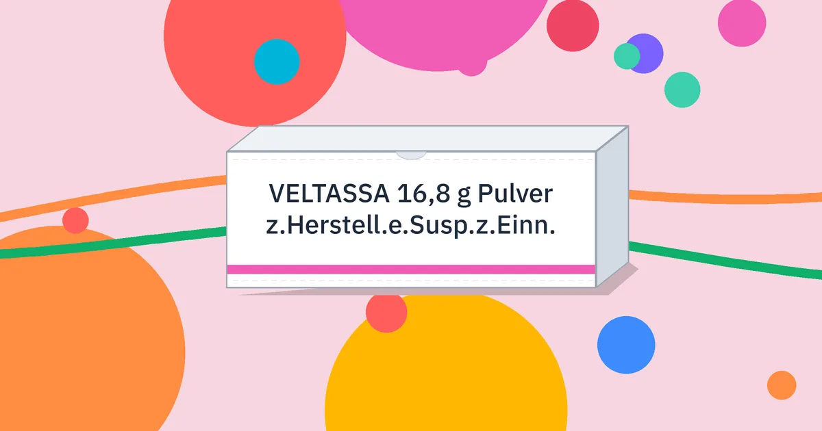 Symbolbild: Packung mit der Aufschrift VELTASSA 16,8 g Pulver z.Herstell.e.Susp.z.Einn. (PZN 13197263) – Verfügbarkeit und Bezug in Apotheken in Frankfurt am Main