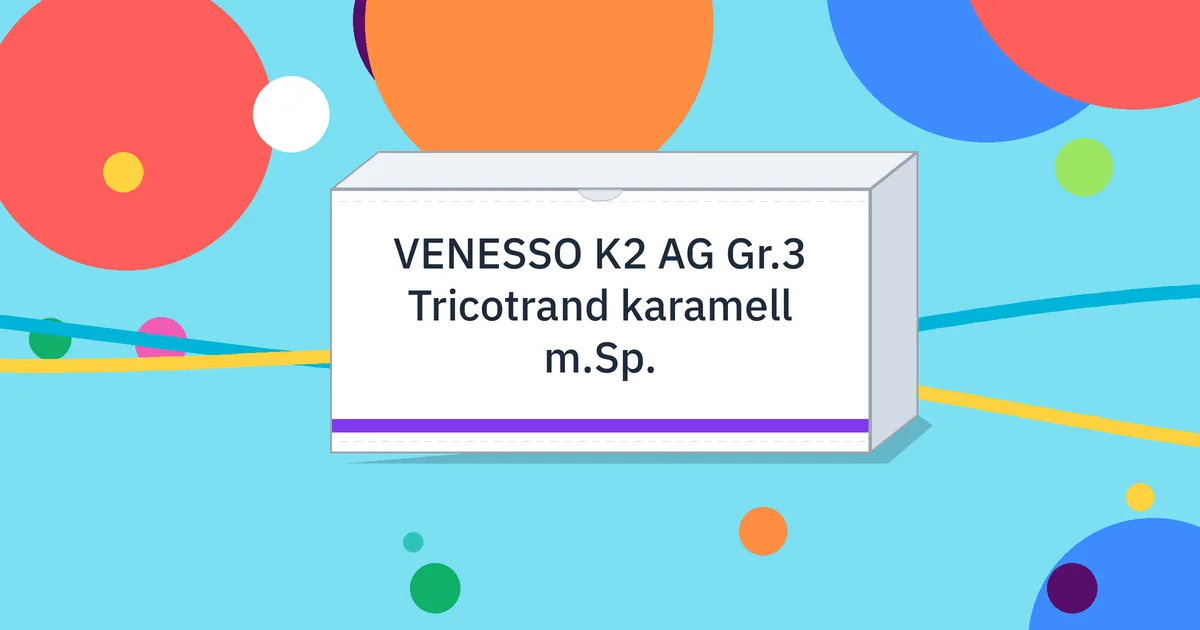 Symbolbild: Packung mit der Aufschrift VENESSO K2 AG Gr.3 Tricotrand karamell m.Sp. (PZN 13762970) – Verfügbarkeit und Bezug in Apotheken in Frankfurt am Main