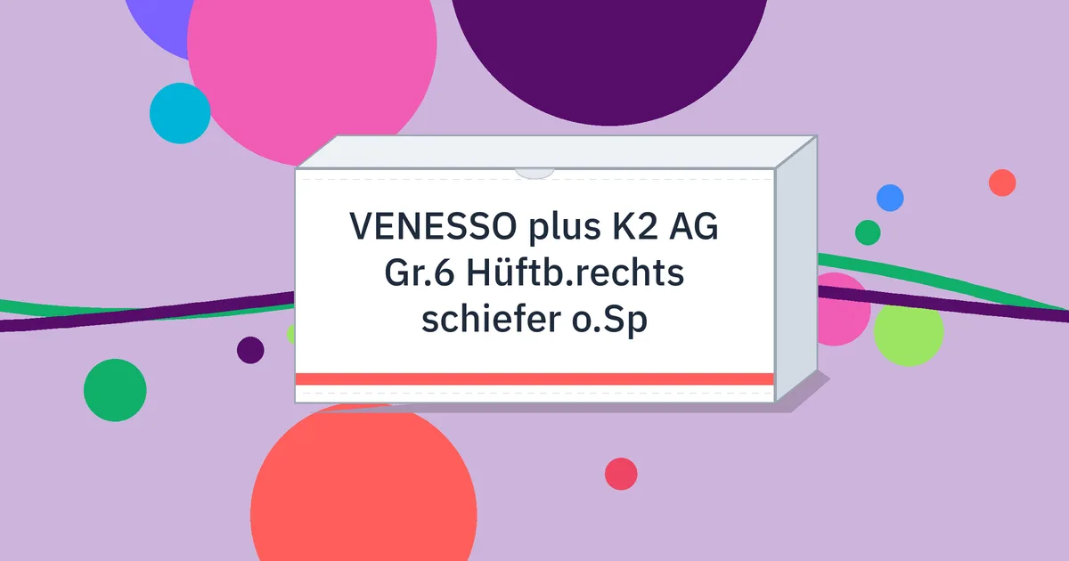 Symbolbild: Packung mit der Aufschrift VENESSO plus K2 AG Gr.6 Hüftb.rechts schiefer o.Sp (PZN 03298738) – Verfügbarkeit und Bezug in Apotheken in Frankfurt am Main