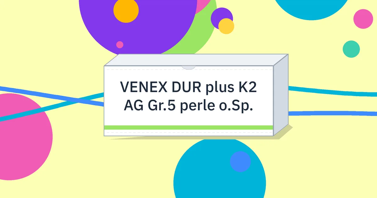 Symbolbild: Packung mit der Aufschrift VENEX DUR plus K2 AG Gr.5 perle o.Sp. (PZN 03235873) – Verfügbarkeit und Bezug in Apotheken in Frankfurt am Main