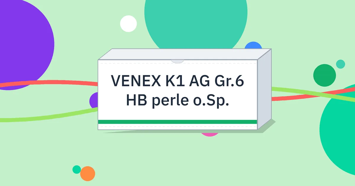 Symbolbild: Packung mit der Aufschrift VENEX K1 AG Gr.6 HB perle o.Sp. (PZN 03193175) – Verfügbarkeit und Bezug in Apotheken in Frankfurt am Main