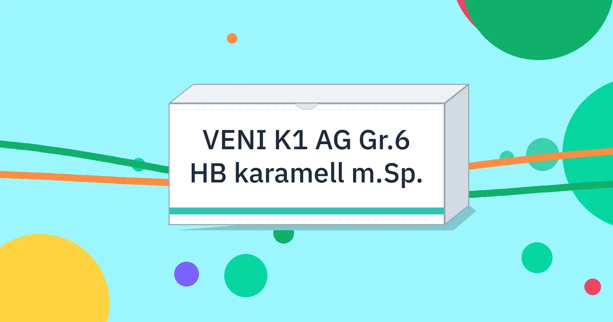 Symbolbild: Packung mit der Aufschrift VENI K1 AG Gr.6 HB karamell m.Sp. (PZN 13756426) – Verfügbarkeit und Bezug in Apotheken in Frankfurt am Main