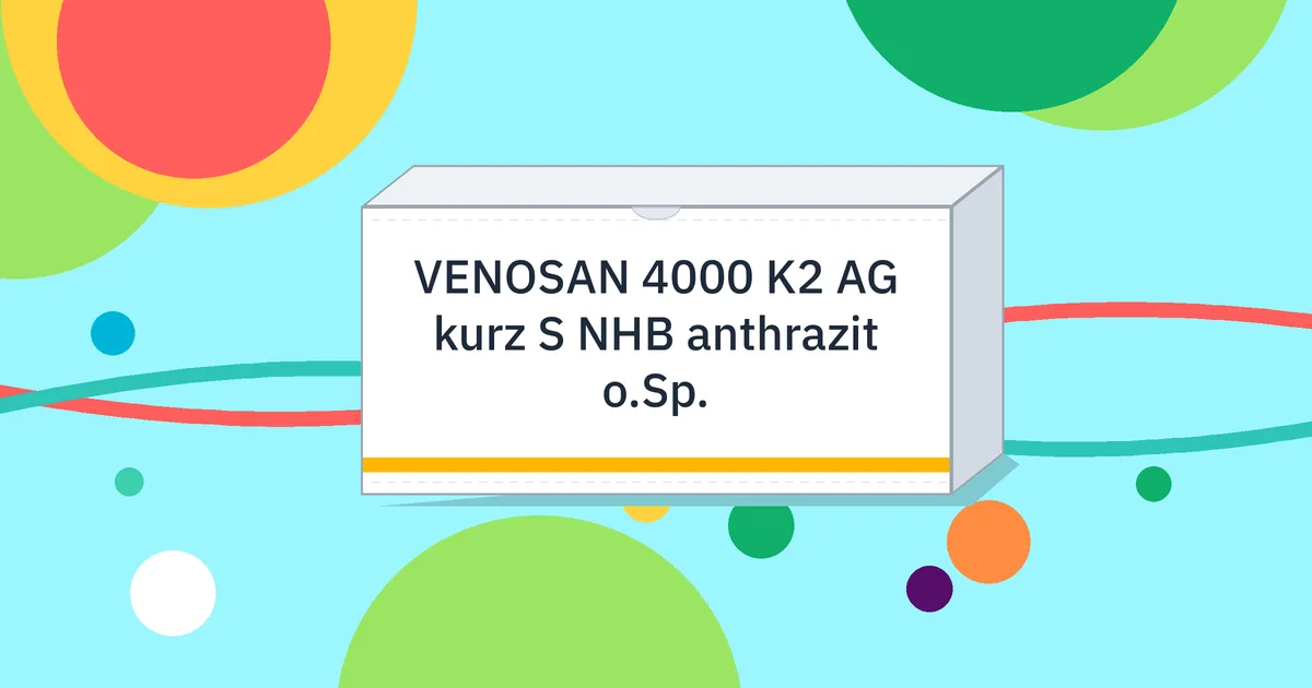 Symbolbild: Packung mit der Aufschrift VENOSAN 4000 K2 AG kurz S NHB anthrazit o.Sp. (PZN 16601842) – Verfügbarkeit und Bezug in Apotheken in Frankfurt am Main
