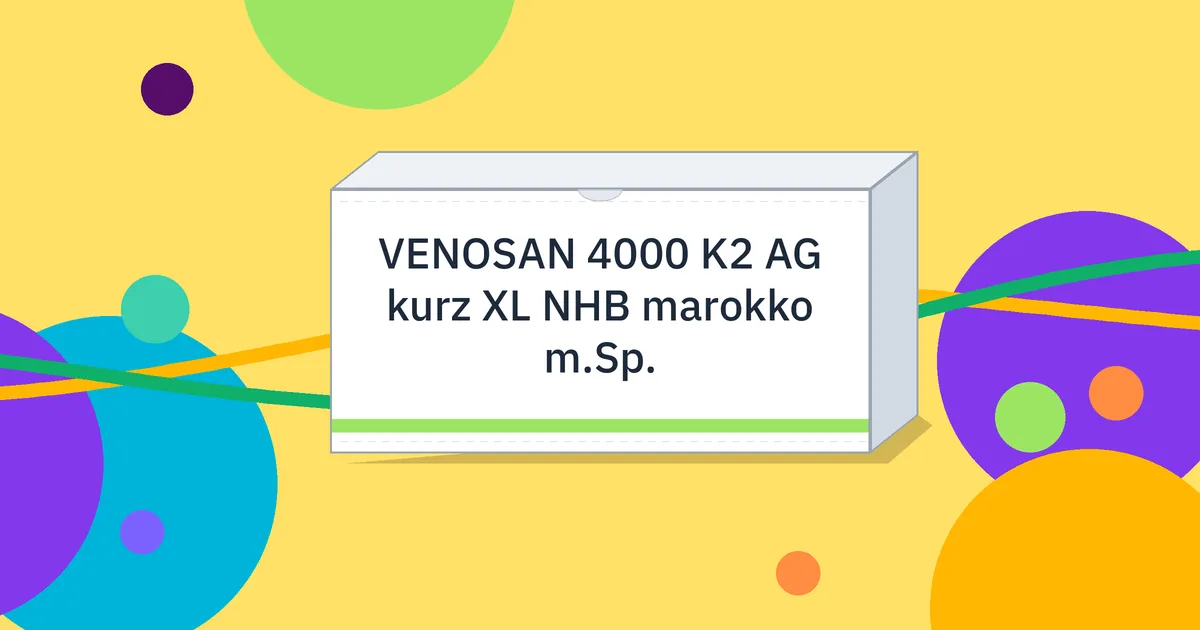 Symbolbild: Packung mit der Aufschrift VENOSAN 4000 K2 AG kurz XL NHB marokko m.Sp. (PZN 14426257) – Verfügbarkeit und Bezug in Apotheken in Frankfurt am Main