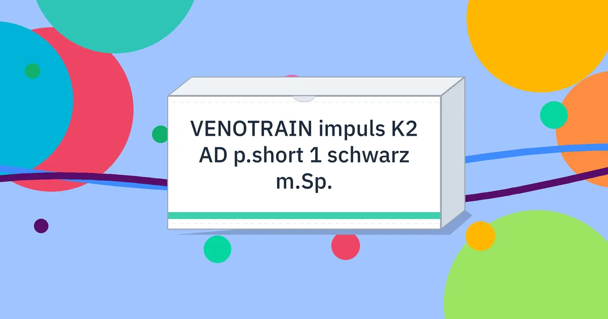 Symbolbild: Packung mit der Aufschrift VENOTRAIN impuls K2 AD p.short 1 schwarz m.Sp. (PZN 00619722) – Verfügbarkeit und Bezug in Apotheken in Frankfurt am Main