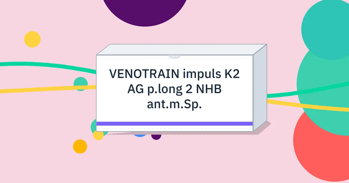 Symbolbild: Packung mit der Aufschrift VENOTRAIN impuls K2 AG p.long 2 NHB ant.m.Sp. (PZN 15214824) – Verfügbarkeit und Bezug in Apotheken in Frankfurt am Main