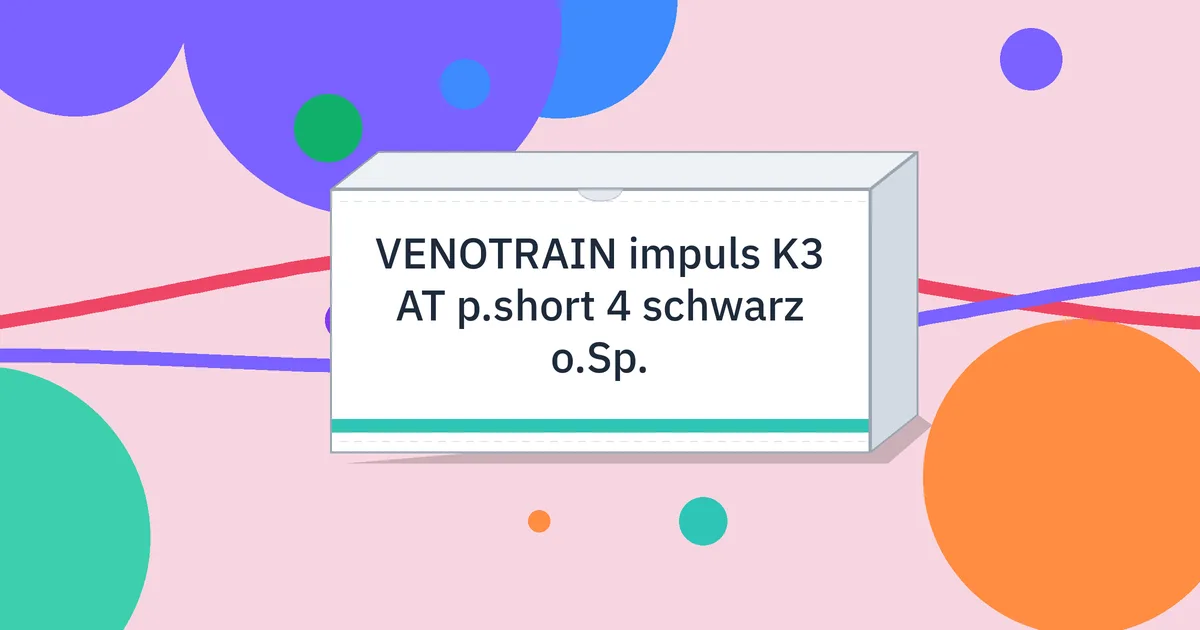 Symbolbild: Packung mit der Aufschrift VENOTRAIN impuls K3 AT p.short 4 schwarz o.Sp. (PZN 19356567) – Verfügbarkeit und Bezug in Apotheken in Frankfurt am Main