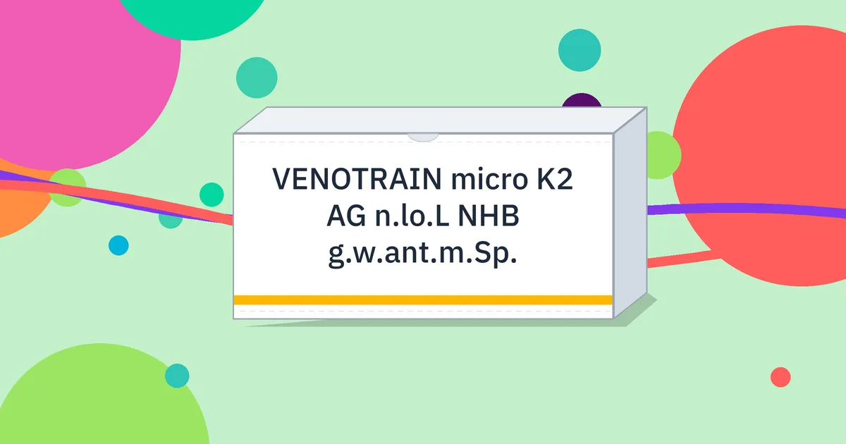 Symbolbild: Packung mit der Aufschrift VENOTRAIN micro K2 AG n.lo.L NHB g.w.ant.m.Sp. (PZN 11064859) – Verfügbarkeit und Bezug in Apotheken in Frankfurt am Main