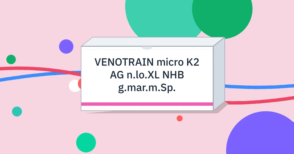 Symbolbild: Packung mit der Aufschrift VENOTRAIN micro K2 AG n.lo.XL NHB g.mar.m.Sp. (PZN 04647419) – Verfügbarkeit und Bezug in Apotheken in Frankfurt am Main