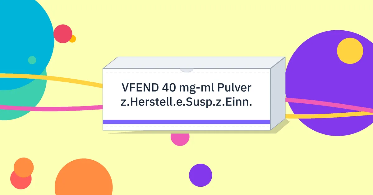 Symbolbild: Packung mit der Aufschrift VFEND 40 mg-ml Pulver z.Herstell.e.Susp.z.Einn. (PZN 09778391) – Verfügbarkeit und Bezug in Apotheken in Frankfurt am Main