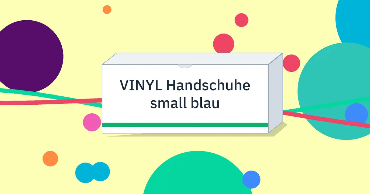 Symbolbild: Packung mit der Aufschrift VINYL Handschuhe small blau (PZN 01235343) – Verfügbarkeit und Bezug in Apotheken in Frankfurt am Main