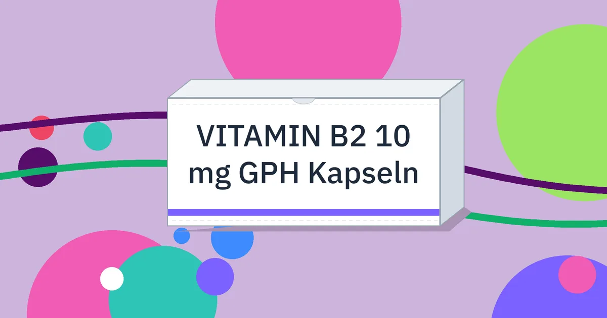 Symbolbild: Packung mit der Aufschrift VITAMIN B2 10 mg GPH Kapseln (PZN 16571035) – Verfügbarkeit und Bezug in Apotheken in Frankfurt am Main