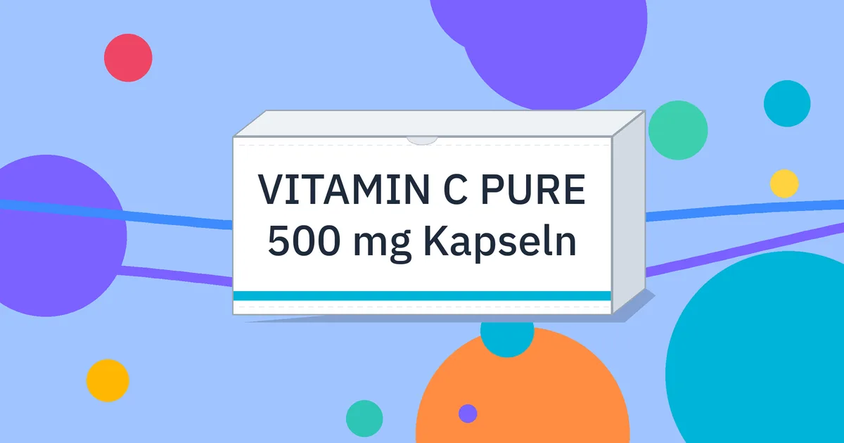 Symbolbild: Packung mit der Aufschrift VITAMIN C PURE 500 mg Kapseln (PZN 19408028) – Verfügbarkeit und Bezug in Apotheken in Frankfurt am Main