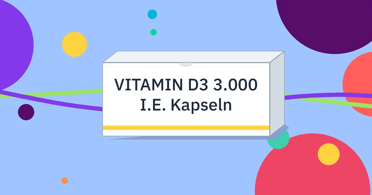 Symbolbild: Packung mit der Aufschrift VITAMIN D3 3.000 I.E. Kapseln (PZN 16937453) – Verfügbarkeit und Bezug in Apotheken in Frankfurt am Main