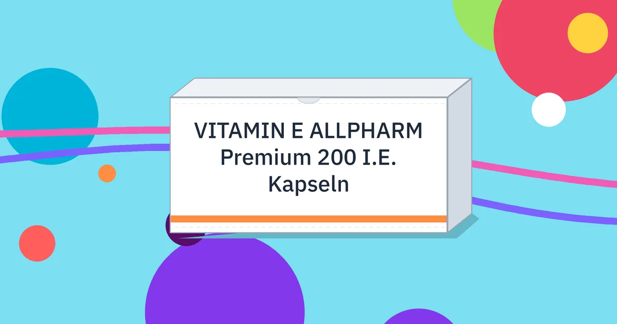 Symbolbild: Packung mit der Aufschrift VITAMIN E ALLPHARM Premium 200 I.E. Kapseln (PZN 11663689) – Verfügbarkeit und Bezug in Apotheken in Frankfurt am Main