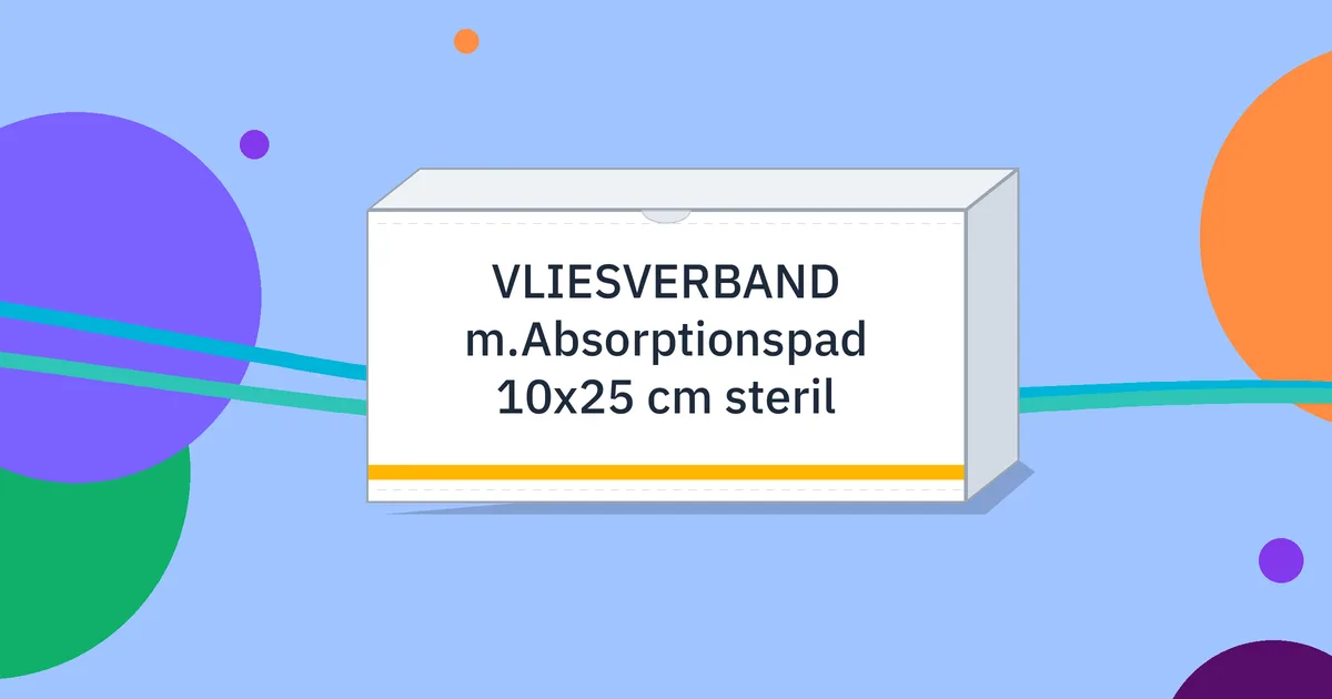 Symbolbild: Packung mit der Aufschrift VLIESVERBAND m.Absorptionspad 10x25 cm steril (PZN 19508830) – Verfügbarkeit und Bezug in Apotheken in Frankfurt am Main
