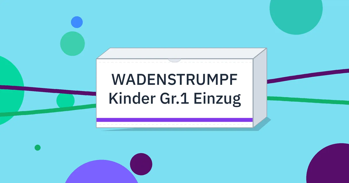 Symbolbild: Packung mit der Aufschrift WADENSTRUMPF Kinder Gr.1 Einzug (PZN 01738481) – Verfügbarkeit und Bezug in Apotheken in Frankfurt am Main