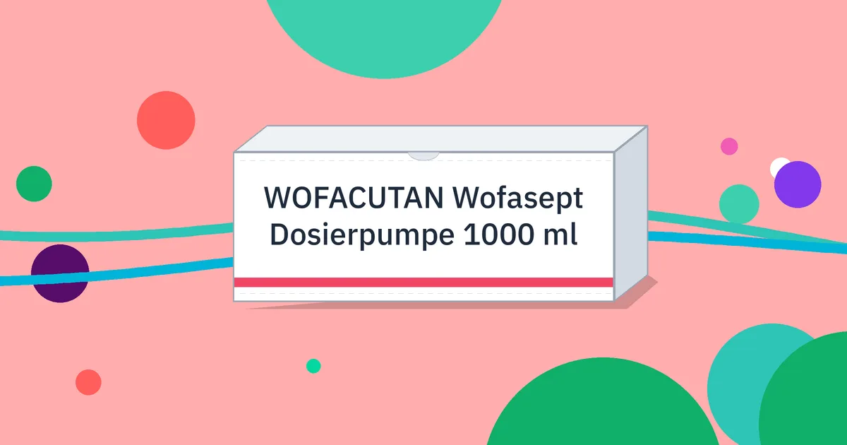 Symbolbild: Packung mit der Aufschrift WOFACUTAN Wofasept Dosierpumpe 1000 ml (PZN 06446642) – Verfügbarkeit und Bezug in Apotheken in Frankfurt am Main