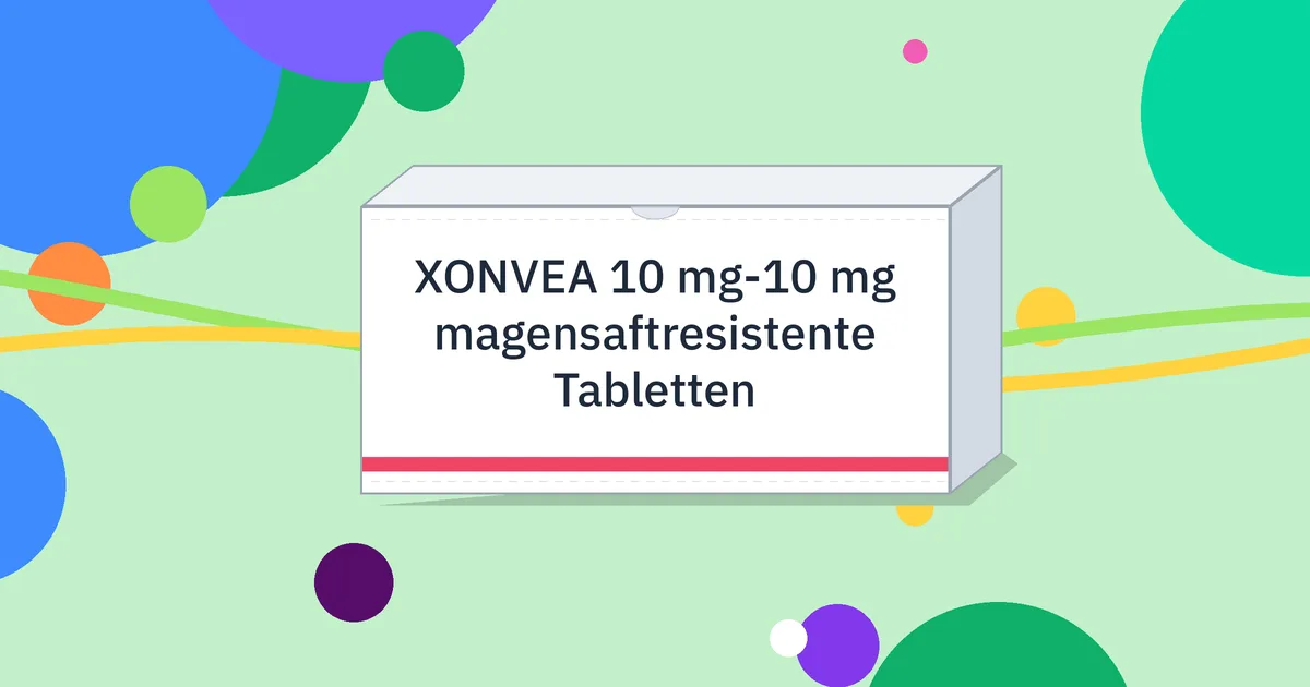 Symbolbild: Packung mit der Aufschrift XONVEA 10 mg-10 mg magensaftresistente Tabletten (PZN 20061274) – Verfügbarkeit und Bezug in Apotheken in Frankfurt am Main