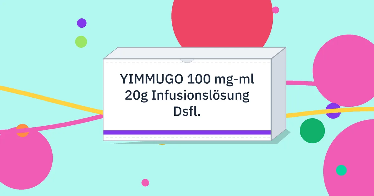 Symbolbild: Packung mit der Aufschrift YIMMUGO 100 mg-ml 20g Infusionslösung Dsfl. (PZN 18030527) – Verfügbarkeit und Bezug in Apotheken in Frankfurt am Main