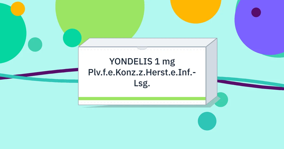 Symbolbild: Packung mit der Aufschrift YONDELIS 1 mg Plv.f.e.Konz.z.Herst.e.Inf.-Lsg. (PZN 05495101) – Verfügbarkeit und Bezug in Apotheken in Frankfurt am Main
