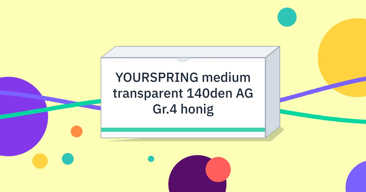 Symbolbild: Packung mit der Aufschrift YOURSPRING medium transparent 140den AG Gr.4 honig (PZN 18057182) – Verfügbarkeit und Bezug in Apotheken in Frankfurt am Main