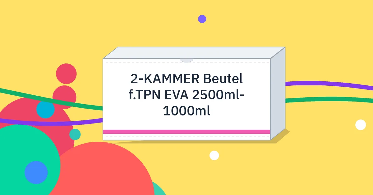 Symbolbild: Packung mit der Aufschrift 2-KAMMER Beutel f.TPN EVA 2500ml-1000ml (PZN 16576564) – Verfügbarkeit und Bezug in Apotheken in Frankfurt am Main