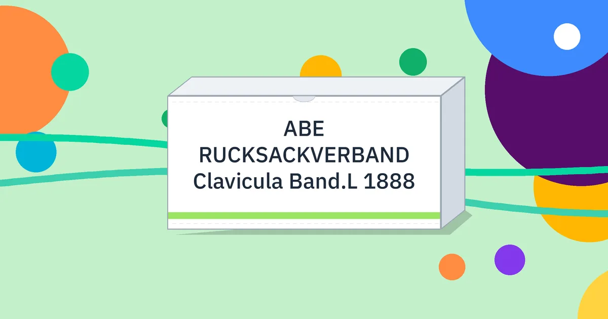 Symbolbild: Packung mit der Aufschrift ABE RUCKSACKVERBAND Clavicula Band.L 1888 (PZN 01363466) – Verfügbarkeit und Bezug in Apotheken in Frankfurt am Main