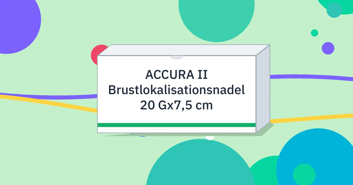 Symbolbild: Packung mit der Aufschrift ACCURA II Brustlokalisationsnadel 20 Gx7,5 cm (PZN 06772525) – Verfügbarkeit und Bezug in Apotheken in Frankfurt am Main