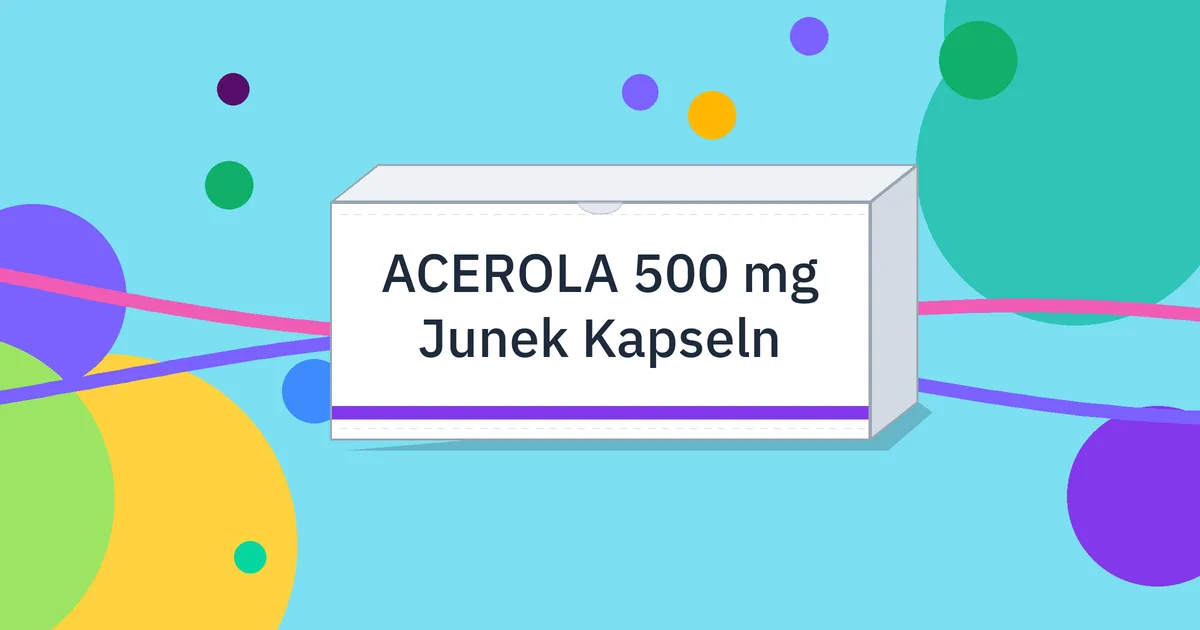 Symbolbild: Packung mit der Aufschrift ACEROLA 500 mg Junek Kapseln (PZN 10335718) – Verfügbarkeit und Bezug in Apotheken in Frankfurt am Main