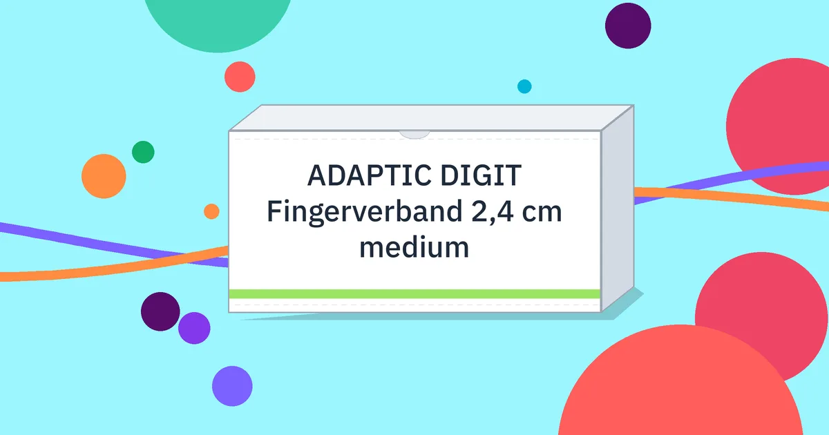 Symbolbild: Packung mit der Aufschrift ADAPTIC DIGIT Fingerverband 2,4 cm medium (PZN 09227923) – Verfügbarkeit und Bezug in Apotheken in Frankfurt am Main